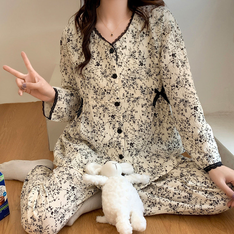 巫妹妹月子服春秋纯棉纱布产后哺乳家居服夏薄款待产透气孕妇睡衣