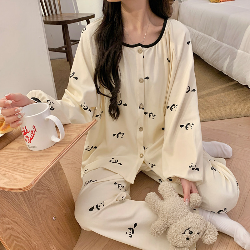 带胸垫月子服纯棉春秋款产后孕妇可喂奶夏季产妇哺乳睡衣家居套装