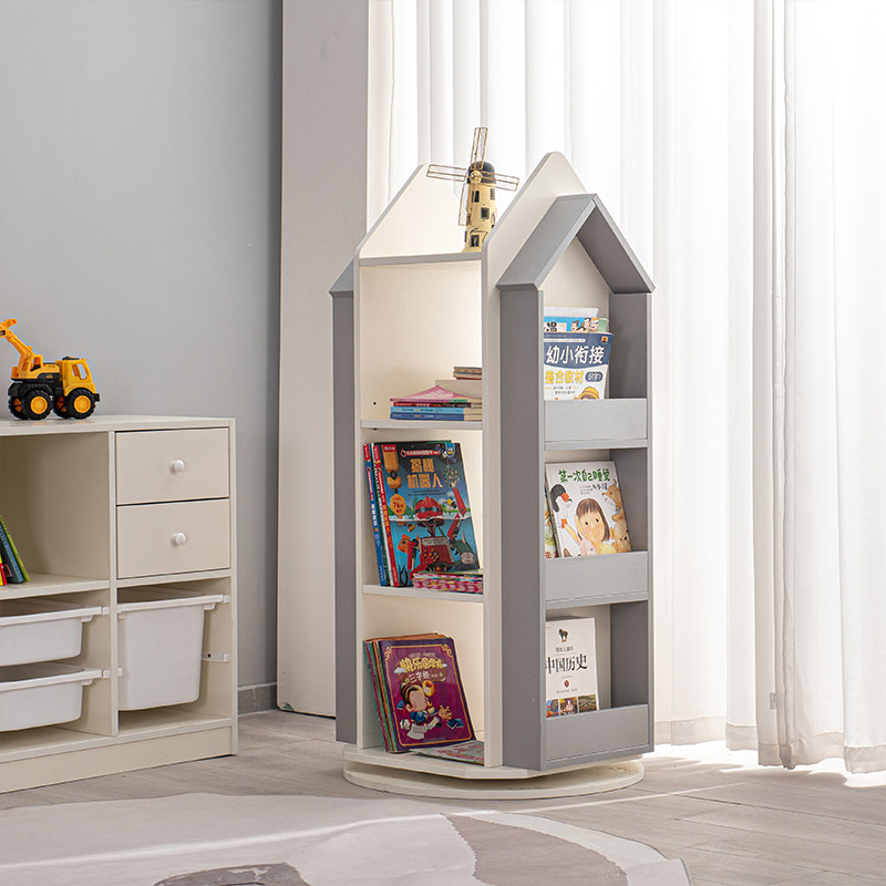 旋转书架儿童实木360度书柜可移动落地阅读绘本置物架玩具收纳架_虎窝淘