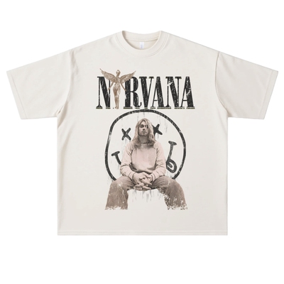 vintage美式复古摇滚nirvana涅槃kurtcobain印花宽松短袖T恤男女