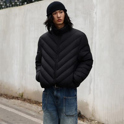 ESAT 90白鸭绒轻薄保暖立领V压线羽绒服
