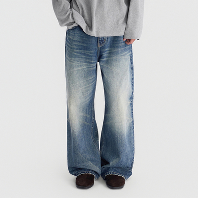 ESAT 水洗蓝直筒手工猫须13.2oz复古牛仔裤