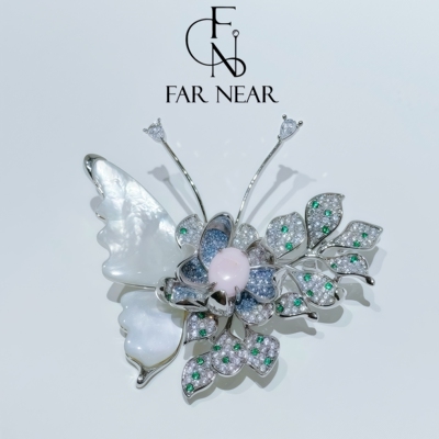 绿锆石蝴蝶珍珠胸针FARNEAR胸花