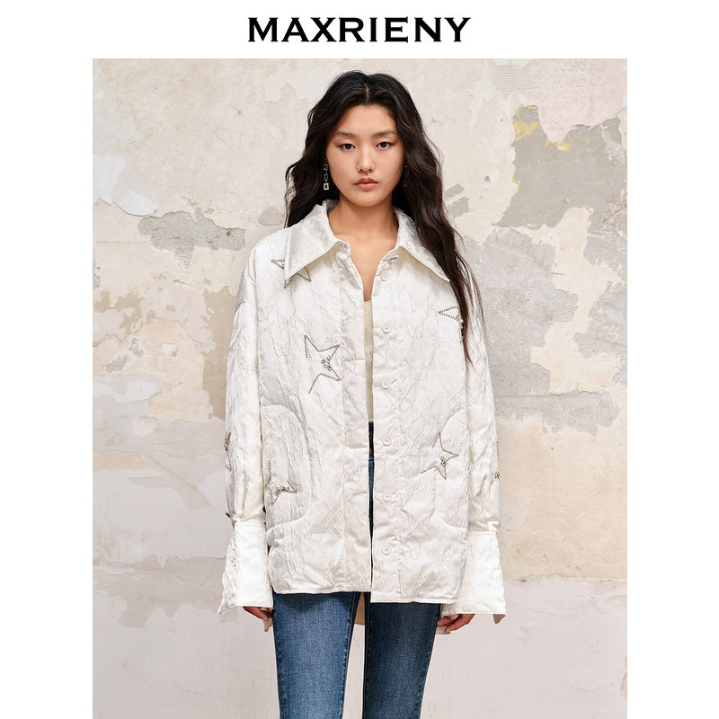【奥莱】MAXRIENY肌理感星星钉珠新颖衬衫式羽绒服外套