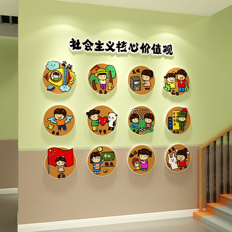 社会主义核心价值观幼儿园环创文化墙标识走廊大厅党建背景墙贴画