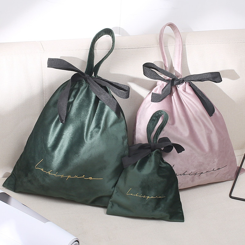 ins抽绳束口袋内衣收纳袋便携旅行装杂物化妆品收纳包丝绒布袋子_虎窝淘