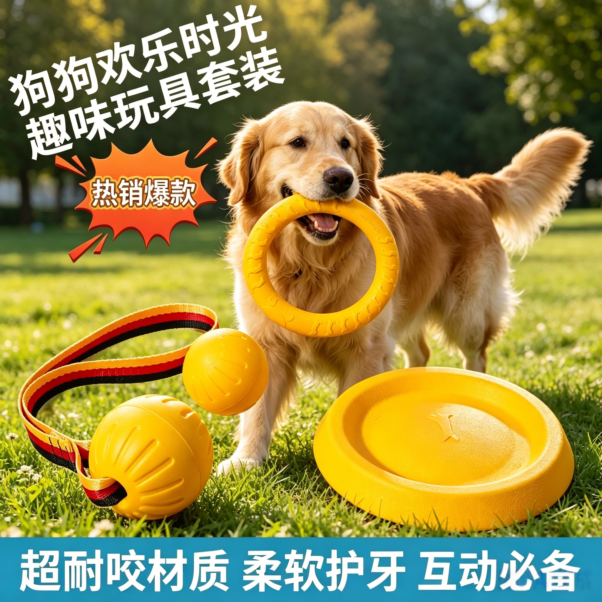 狗狗玩具橡胶球拉环玩具套装耐咬磨牙互动训练娱乐宠物球形玩具