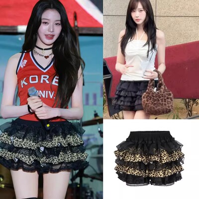 张元英同款豹纹蓬蓬短裙a字裙女