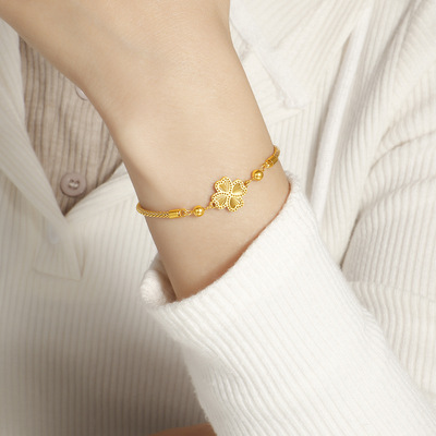 钛钢四叶草浪漫花朵手链