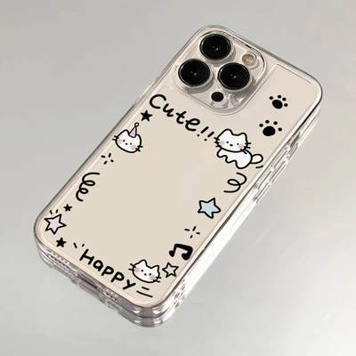 cute猫咪相框适用苹果16promax手机壳iPhone14pro卡通华为mate70荣耀300透明Reno13小米15vivox200s19软套k80