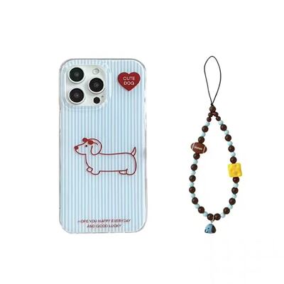 蓝格纹线条狗适用16苹果15promax手机壳iphone14pro小米15荣耀8090100保护套华为pura80pro韩系mate70vivoppo