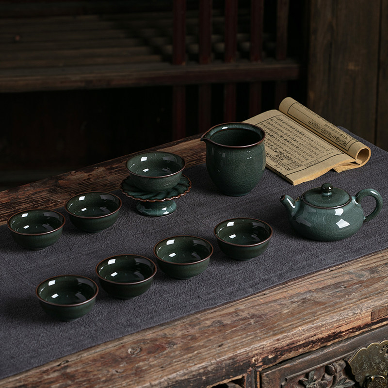 手工青瓷功夫茶具套装天下龙泉哥窑铁胎冰裂陶瓷整套茶壶高档礼品
