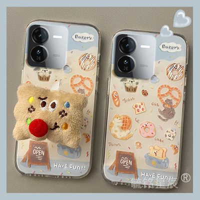新款猫咪饼干适用vivoiQOOZ9手机壳Z8带支架的Z7毛绒Z6透明的Z9Turbo硅胶套Z5情侣Z7i超火Z3小众Z1创意x防摔