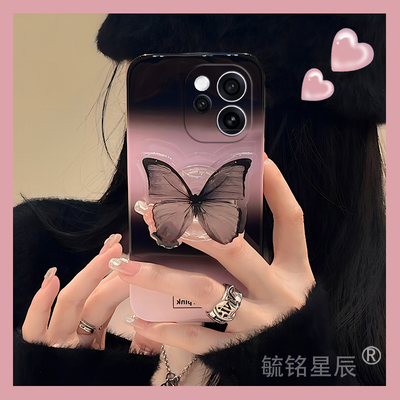 适用opporeno15pro手机壳15c/14pro+13/12pro十11新款10渐变9粉色ins风8高级感7se黑色6蝴蝶支架4防摔3元气版