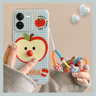 新款可爱蓝色格子苹果适用vivoiQOOZ9手机壳Z8立体Z7带挂绳的Z6透明Z9Turbo特别Z5硅胶套Z7i防摔Z3高级感Z1/x