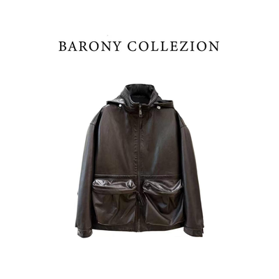 BARONY【摩登主义】巴恩风洋气时髦外套女款头层皮衣外套【98728