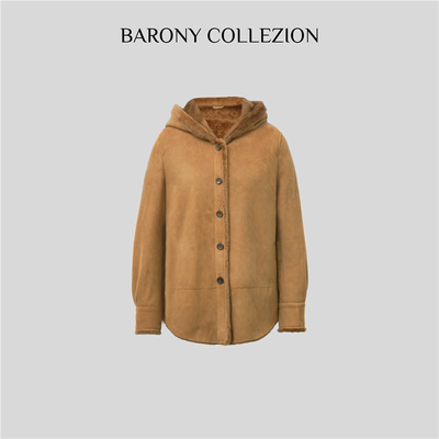 BARONY/82998经典新工艺连帽休闲时尚冬进口皮草外套真皮毛一体