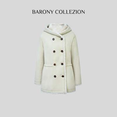 佰力郎时尚连帽美利奴皮草外套