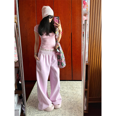 LDAB粉紫色运动卫裤女2025春