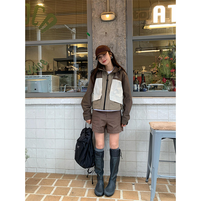 LDAB白灰棕拼接冲锋衣外套女2026