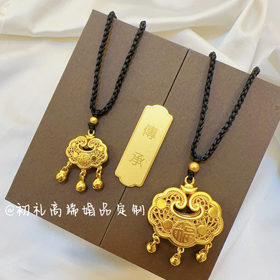古法花丝铃铛平安福锁仿真项链