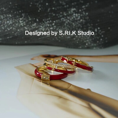 十里间 酒红釉彩显白气质开口戒指