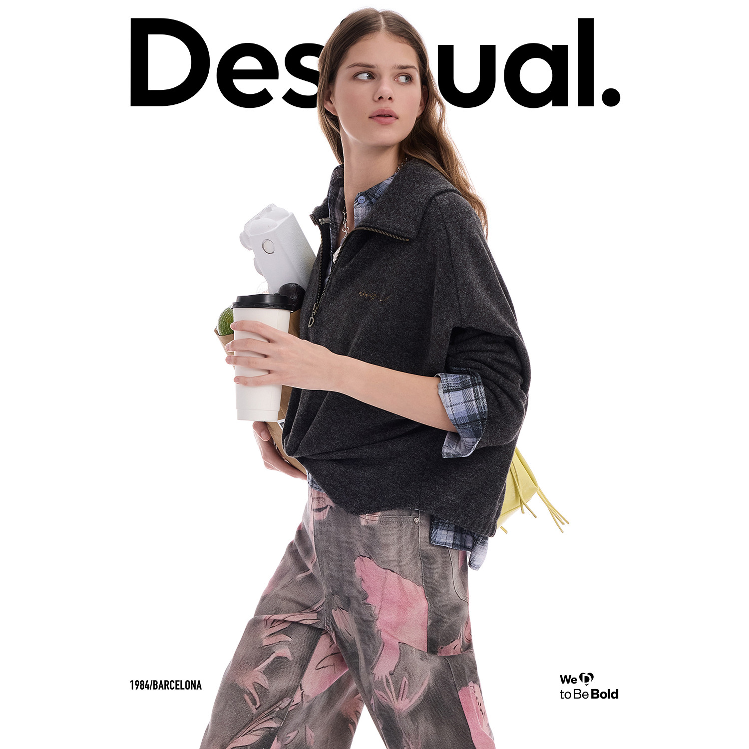 Desigual新品宽松蝙蝠袖下摆纽结翻领长袖女式卫衣