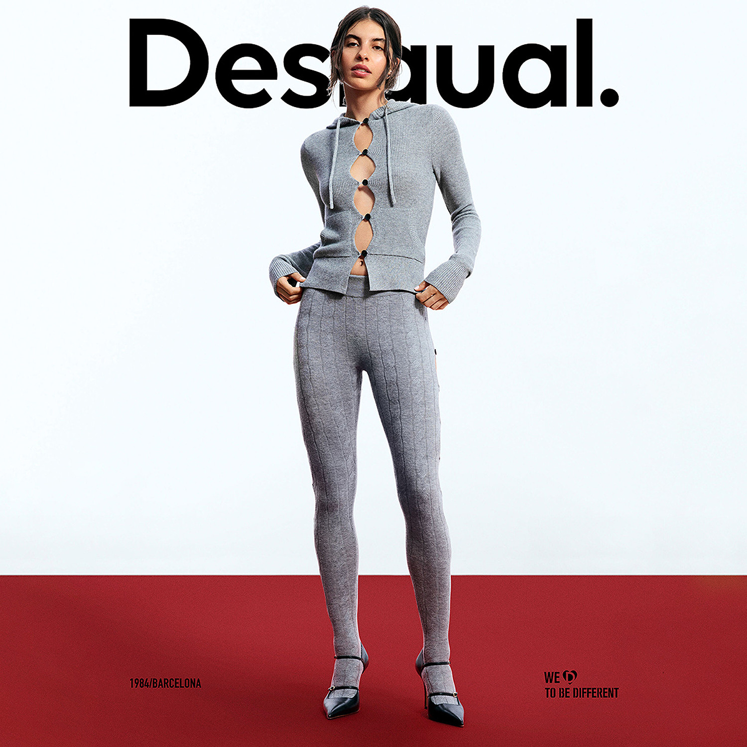 Desigual【Egonlab联名】羊毛混纺灰女式连帽针织外套