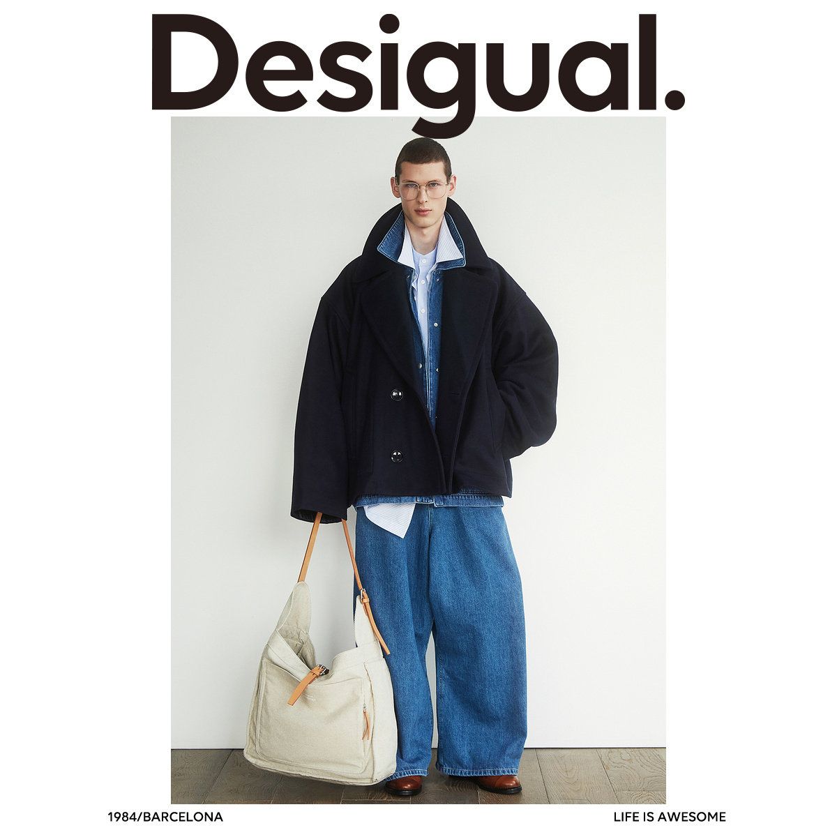 【设计师限量联名】Desigual&HED MAYNER藏青色廓形宽松翻领外套