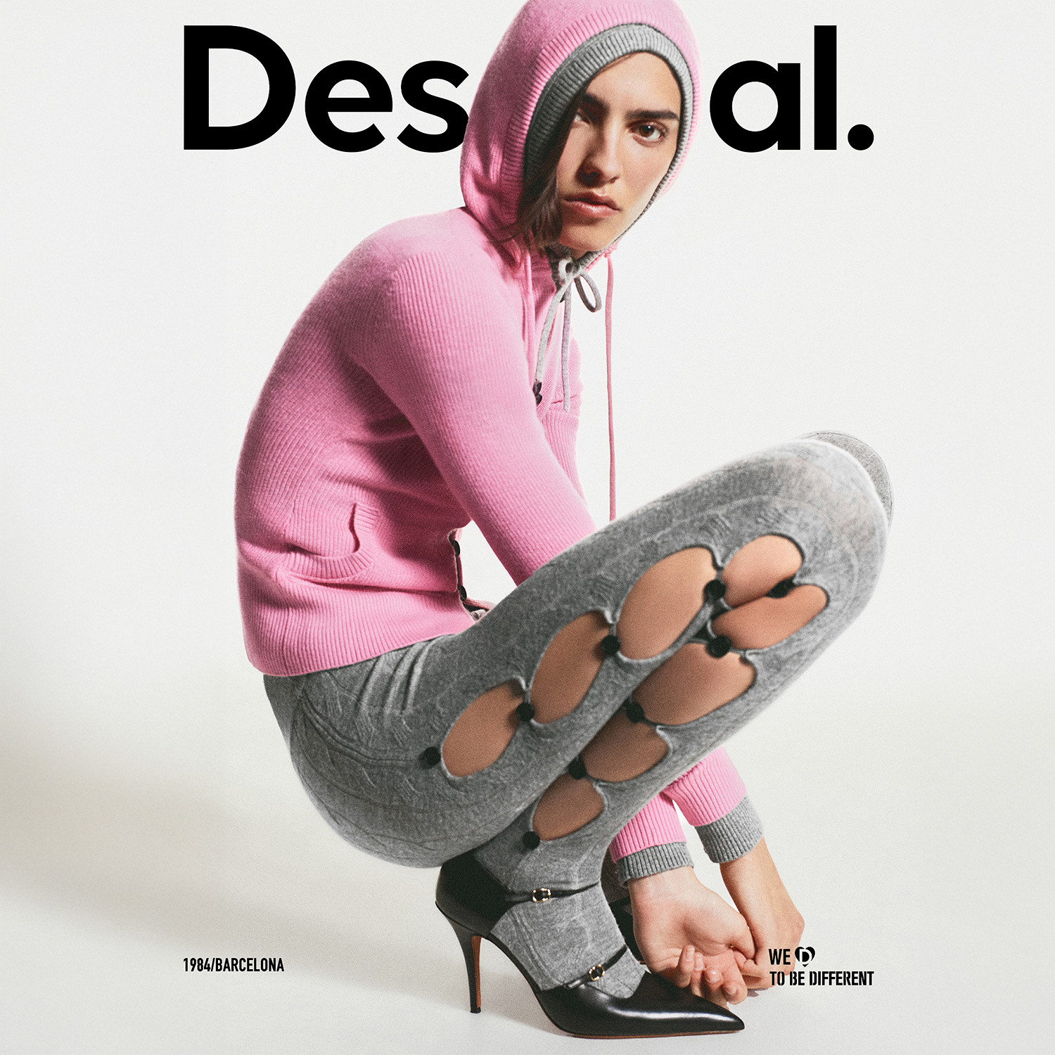 Desigual【Egonlab联名】羊毛混纺粉女式连帽针织外套