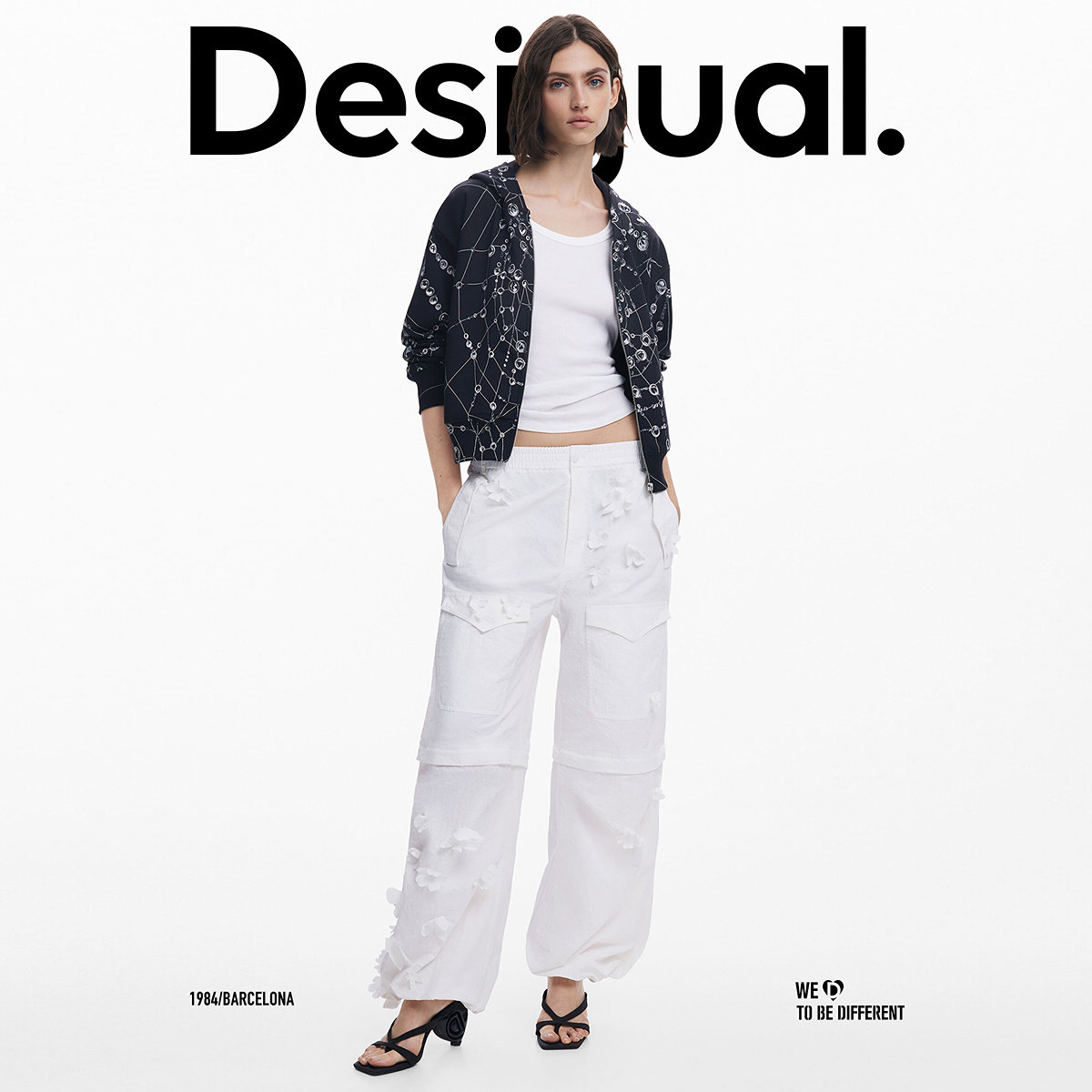 Desigual【Tyler设计师联名】白色3D贴花女士工装裤