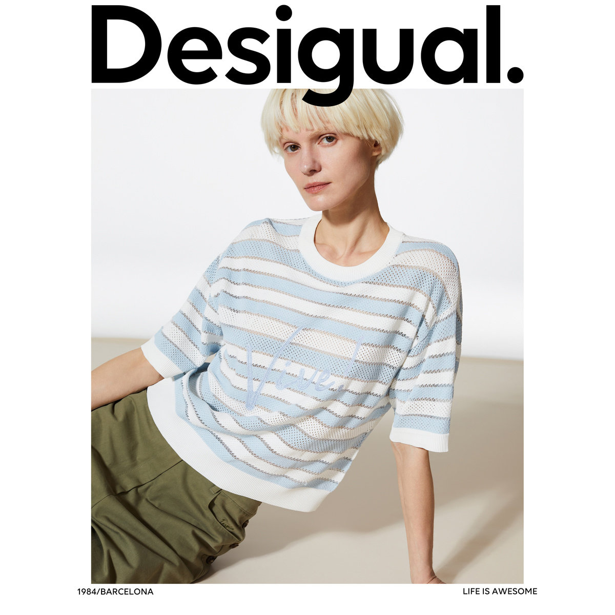 Desigual 宽松条纹圆领女士针织衫