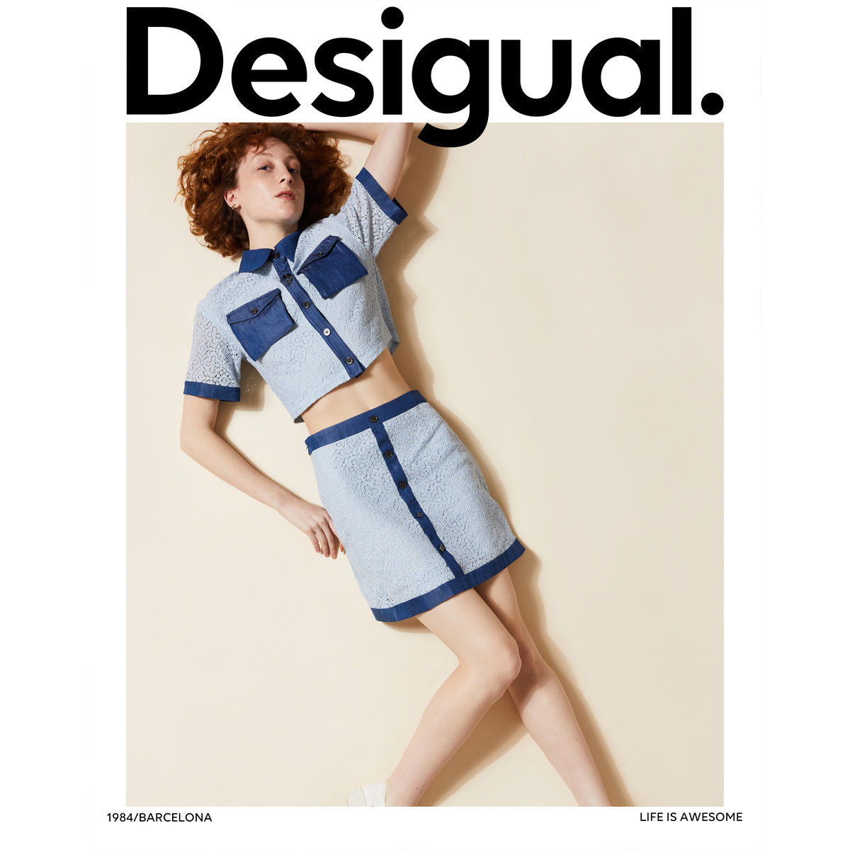 Desigual 修身蕾丝拼接短款半身裙
