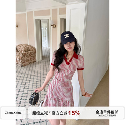 张阿星【Polo法则】miu系千金感修身收腰荷叶摆显瘦气质连衣裙