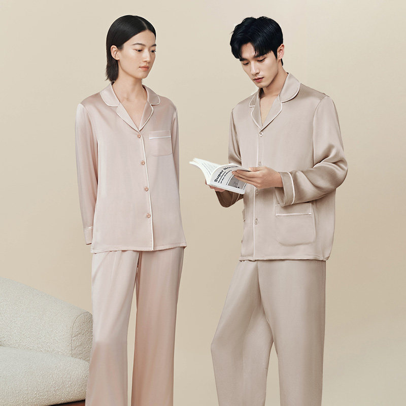 Wensli/万事利真丝睡衣套装女100%桑蚕丝可外穿家居服情侣款静澜_虎窝淘