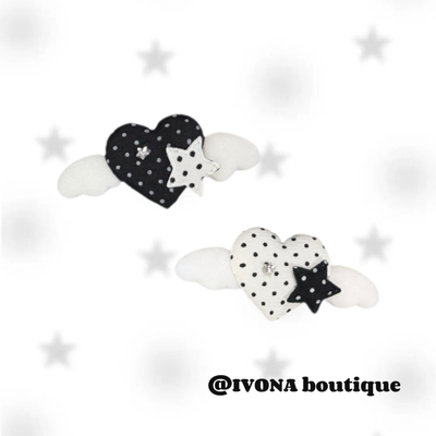 IVONA【飞行黑糖心^】原创手作闪钻星Y2k黑白波点百搭双马尾发夹