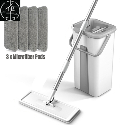 Household mop and bucket set Flat mops with wringer mop pads