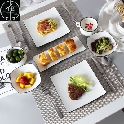 Ceramic plate dish round tableware steak plates tray set