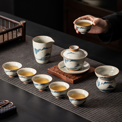 哥窑手绘山涧功夫茶具套装2026新款家用高档陶瓷泡茶碗茶杯不烫手