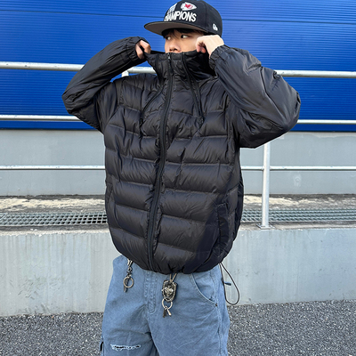 美式冬季抽绳排骨纹连帽羽绒服