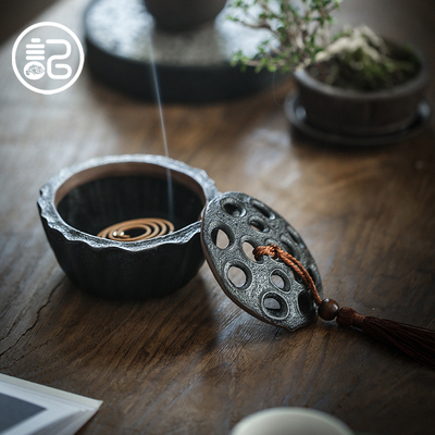 目前，莲花盘香炉”创意香炉，沉香，檀香，家庭室内茶道装饰品