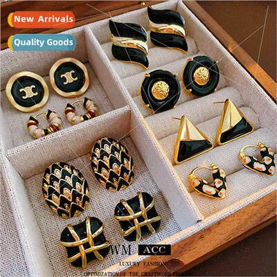 Earrings Drip Oil French Vintage Geometric Metal Stud Earrin