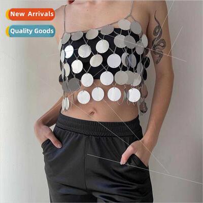 180016Europevest nightclub round sequins metal chain connect