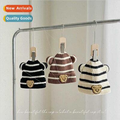 Striped bear wool cap fall winter crimped men girls baby war