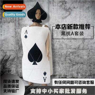 New Poker Ace Spades Costume Halloween Black Hat Dress Su Pr