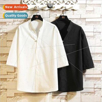 2022 Summer new men solid color short-sleeved shirt Chinese