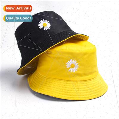Women Bucket Fishing Hats Embroidery Daisies Cap Double-side