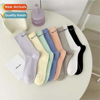 2022 socks women spring summer thin macaron mid-calf socks i