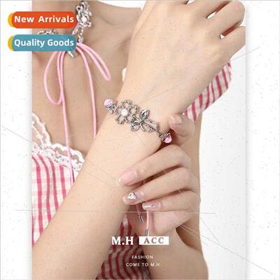 Pink Wax Rope Flower Bracelet Women Sweet Wind Strings Europ