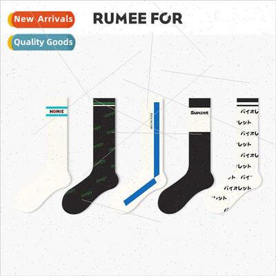 Alphabet calf socks female ins tide striped jk knee socks co